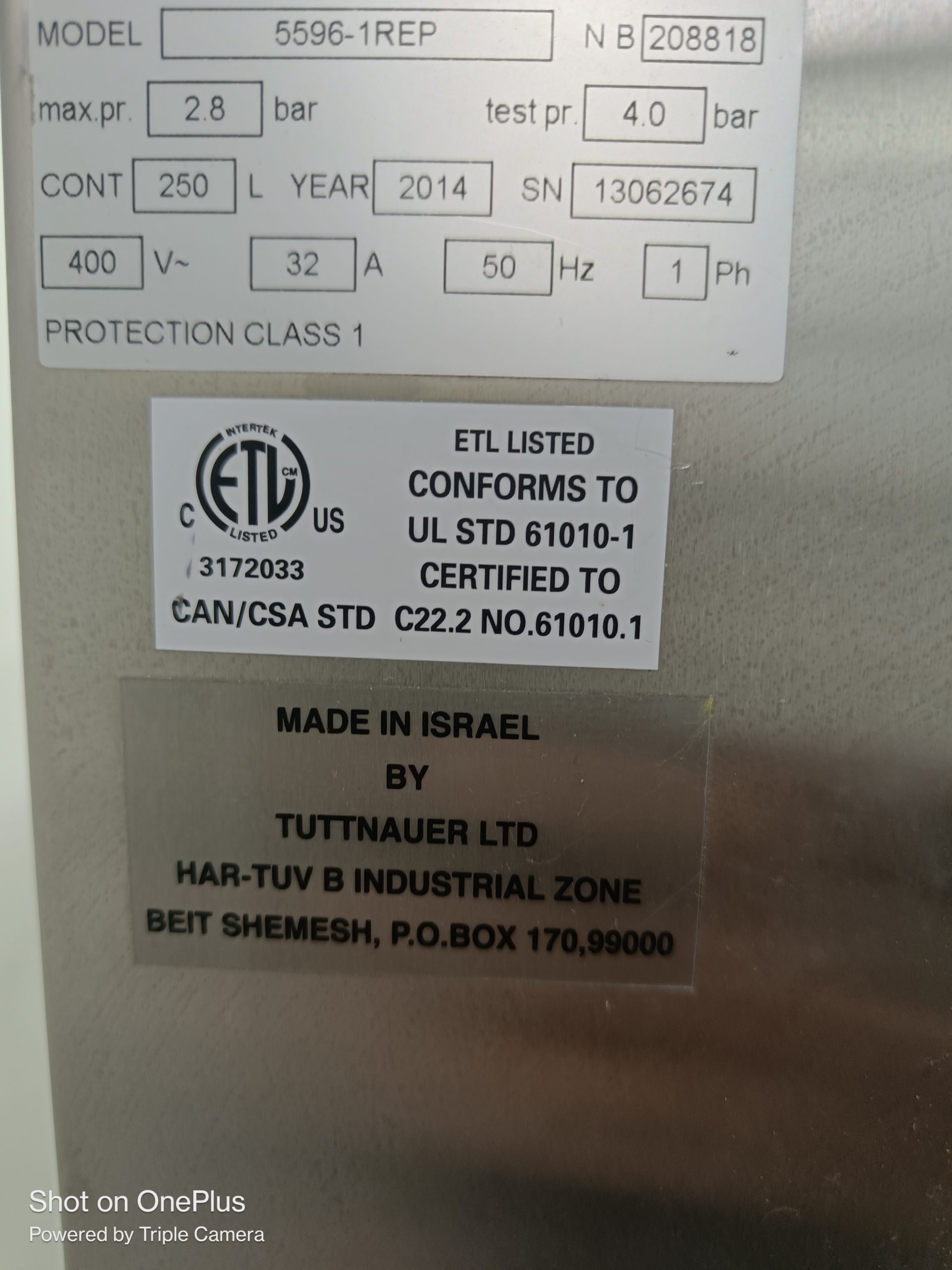 autoclave tuttnauer 5596-1REP - ברטל פתרונות - ציוד ומכשור מעבדה